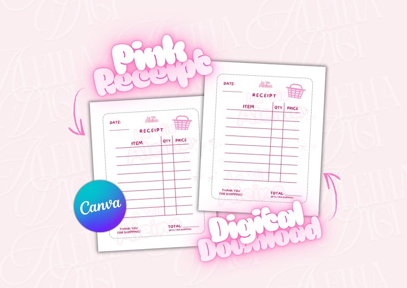 Pink Kawaii Receipt Template: Editable Canva Memo Pad (digital Download ...