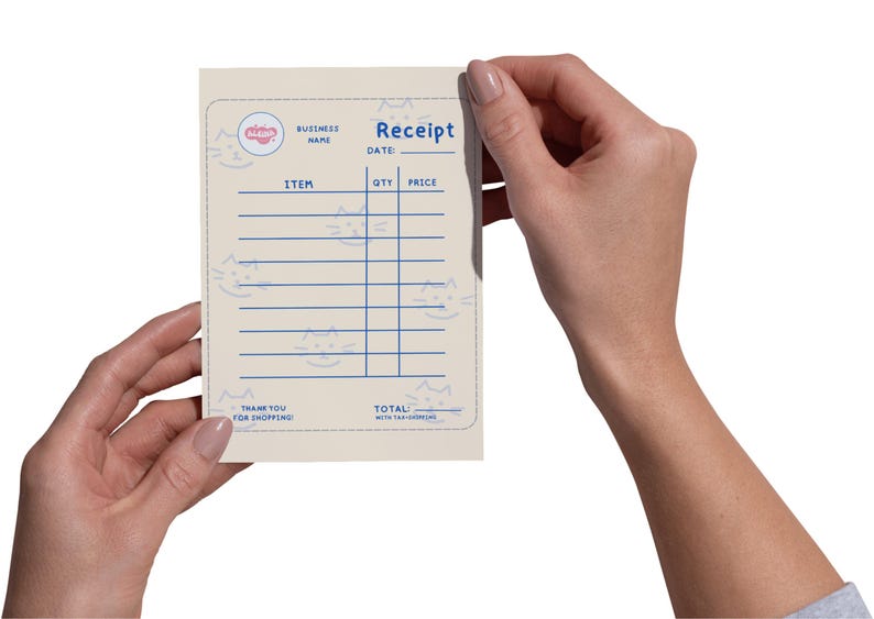 Kawaii Cat Invoice Template: Editable Small Business Receipt (digital ...