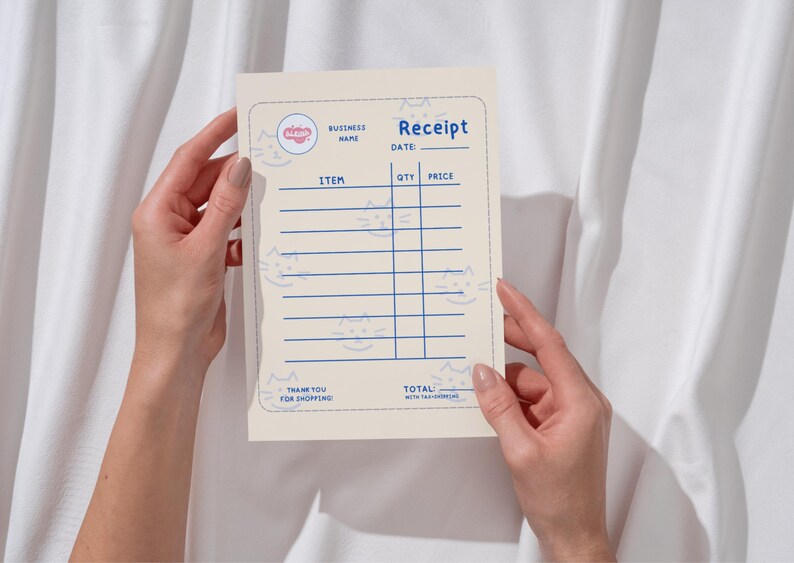 Kawaii Cat Invoice Template: Editable Small Business Receipt (digital ...