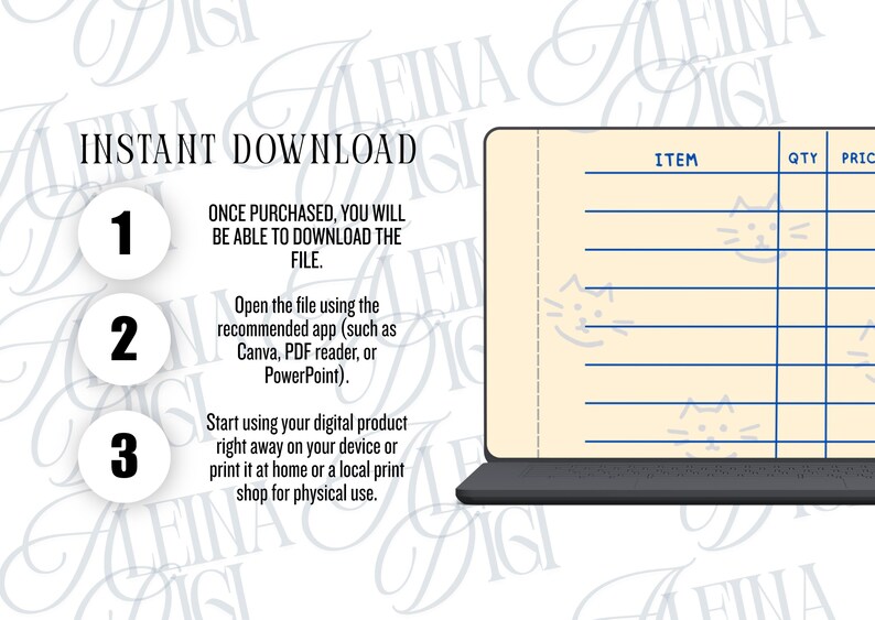 Kawaii Cat Invoice Template: Editable Small Business Receipt (digital ...