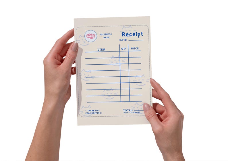 Kawaii Cat Invoice Template: Editable Small Business Receipt (digital ...