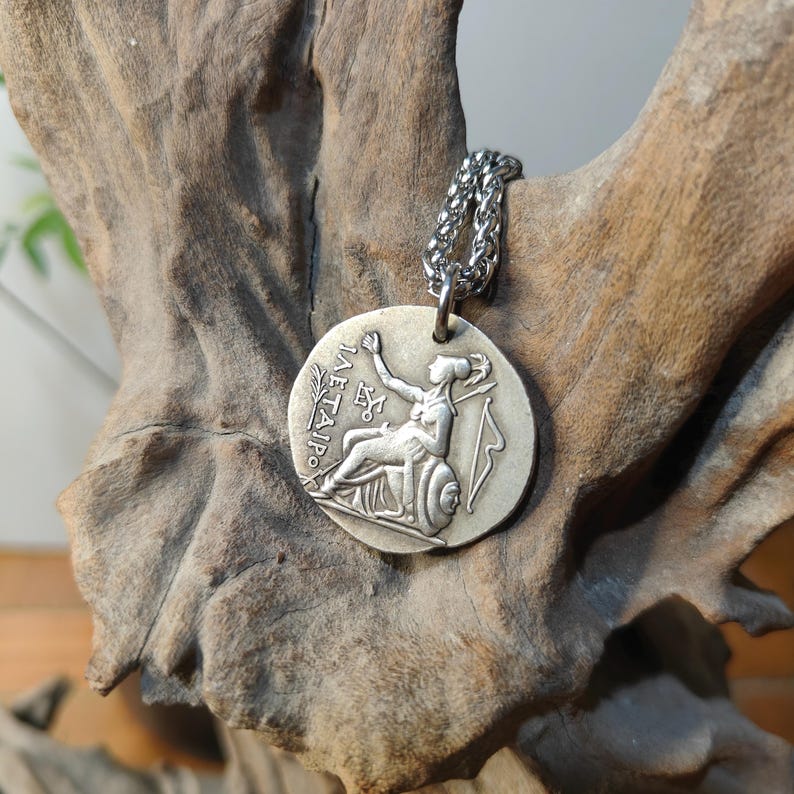 Handmade Ancient Greek Silver Coin Necklace Vintage Atalus Pendant ...