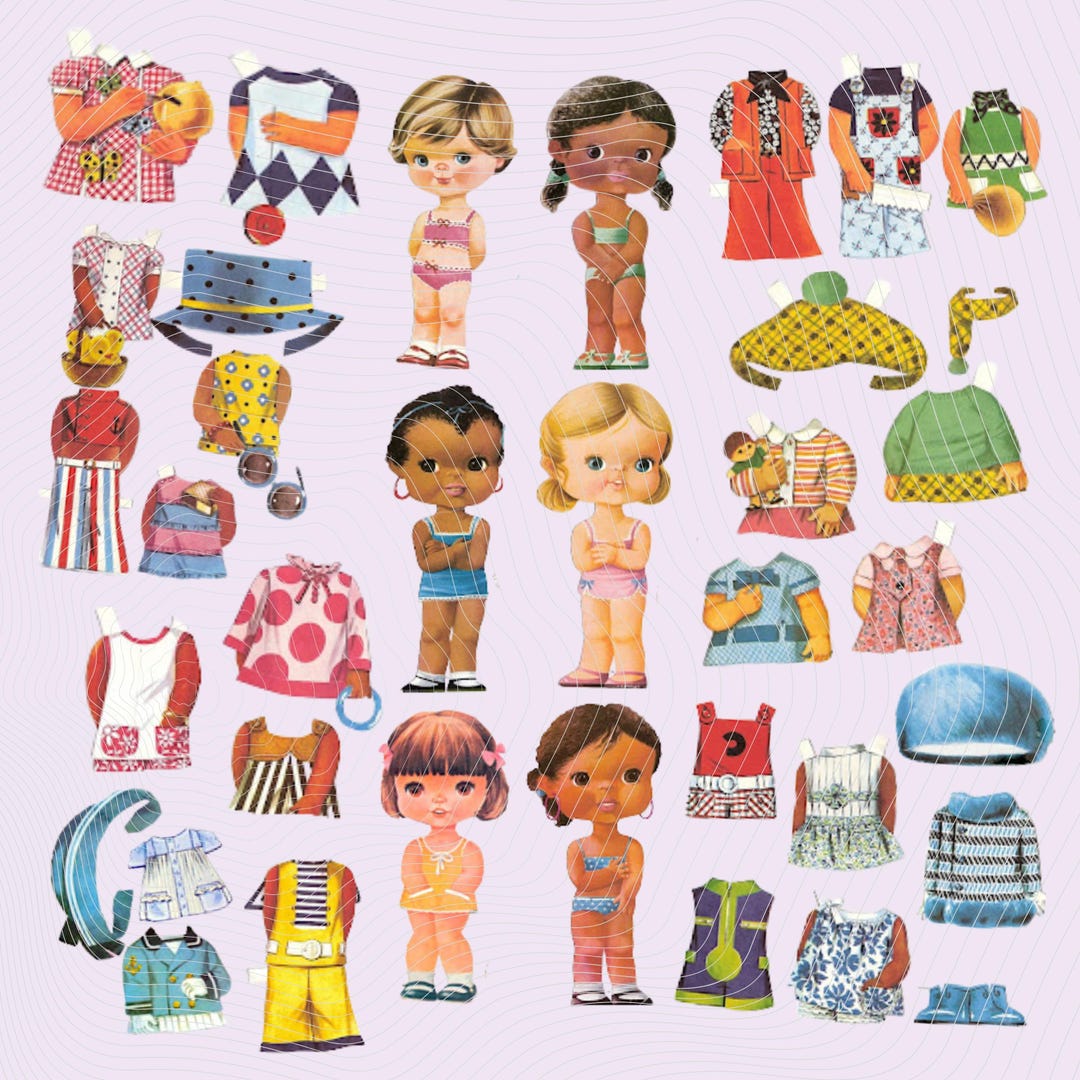 Printable Vintage Paper Doll 4 Girls Big Head Cut Outs - Instant ...