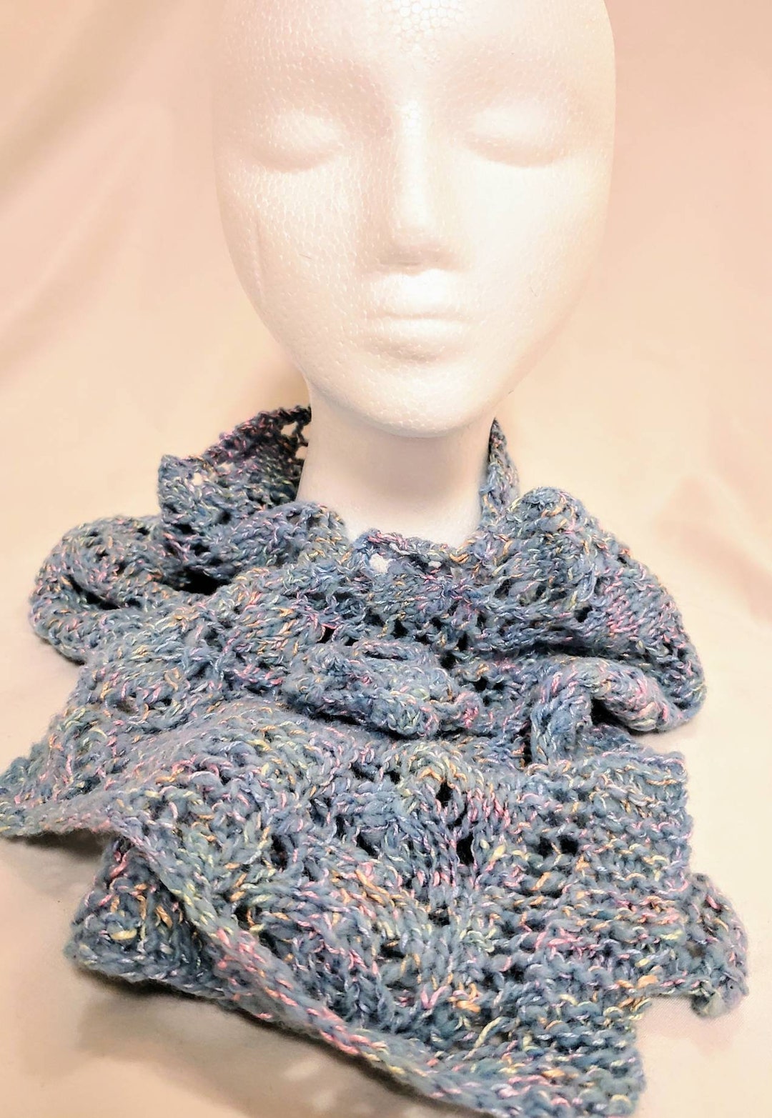 Iridescent Sky Blue Lace Scarf With Rosette Pin - Etsy
