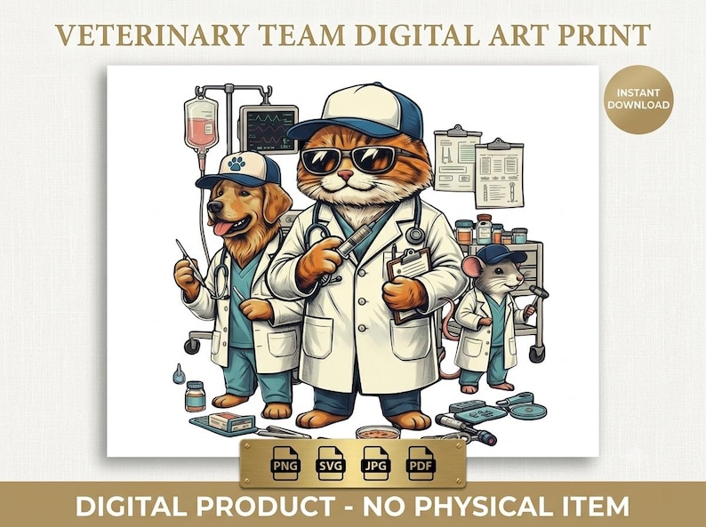 Doctors Team Animals Art | Cat, Dog, Mouse Doctors (digital Download ...