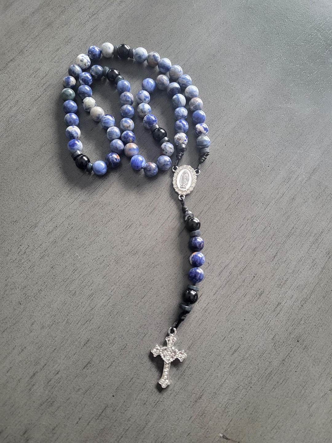 Handmade Full Decade Rosary, Blue Sodalite Beads, Silver Crucifix ...
