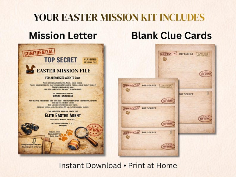 Secret Easter Mission Kit, Printable Egg Hunt Clue Cards (digital ...