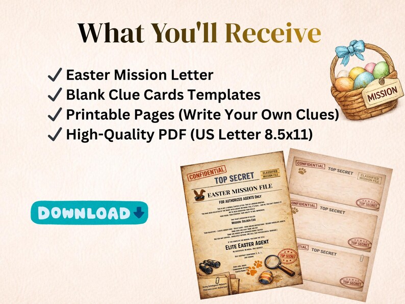 Secret Easter Mission Kit, Printable Egg Hunt Clue Cards (digital ...