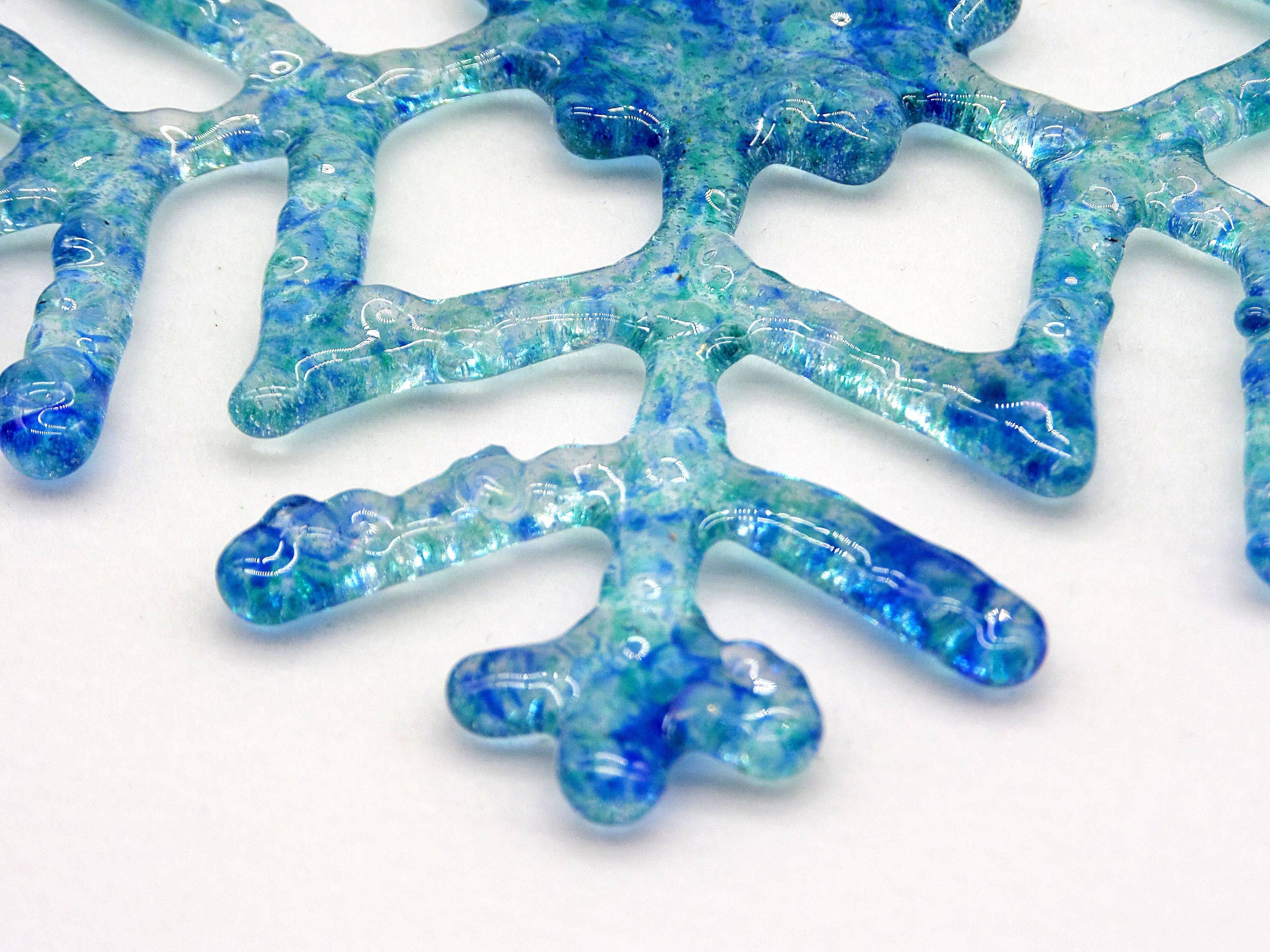 Glass Snowflake Ornament-iceland-clear With Aqua, Teal, Cobalt Blue ...