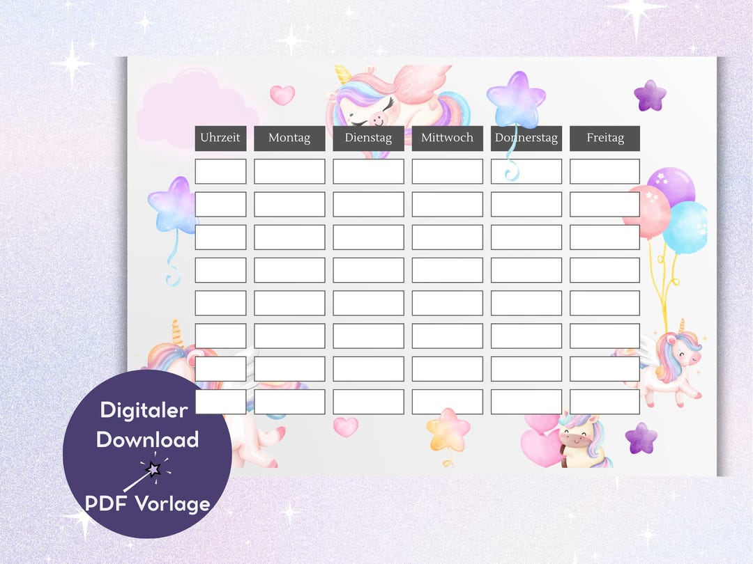 Unicorn Timetable Printable PDF | School A4 | Weekly Planner for ...