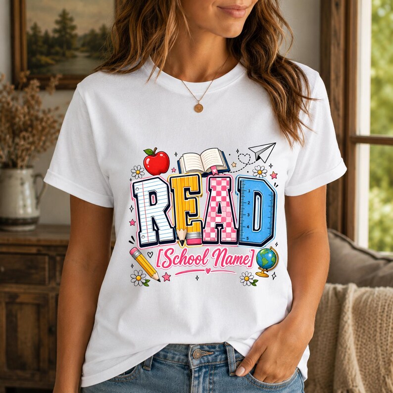 Read PNG Shirt Design, Custom School Name PNG, Teacher PNG, Cute Book ...