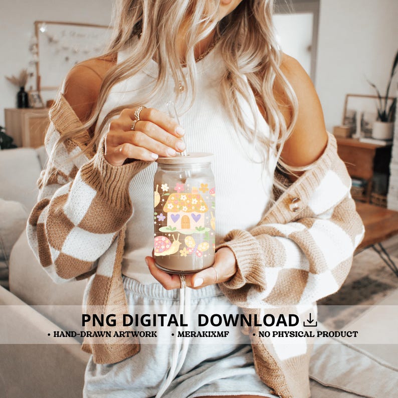 Pastel Cottagecore Snail & Mushroom Glass Can Wrap PNG 16oz 20oz – Cute ...