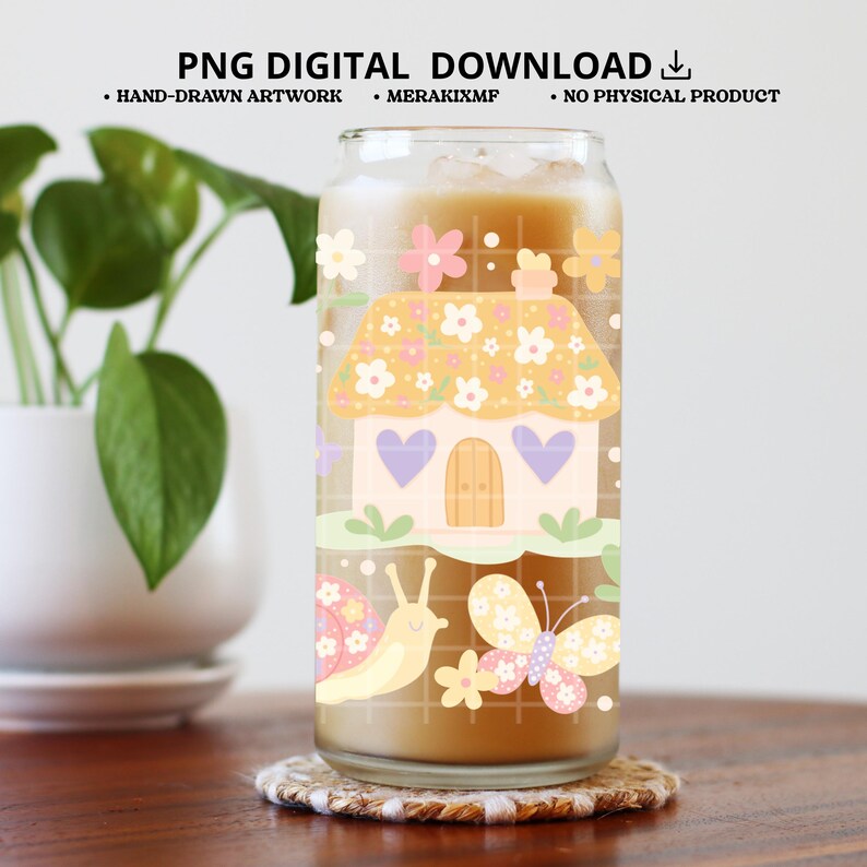 Pastel Cottagecore Snail & Mushroom Glass Can Wrap PNG 16oz 20oz – Cute ...