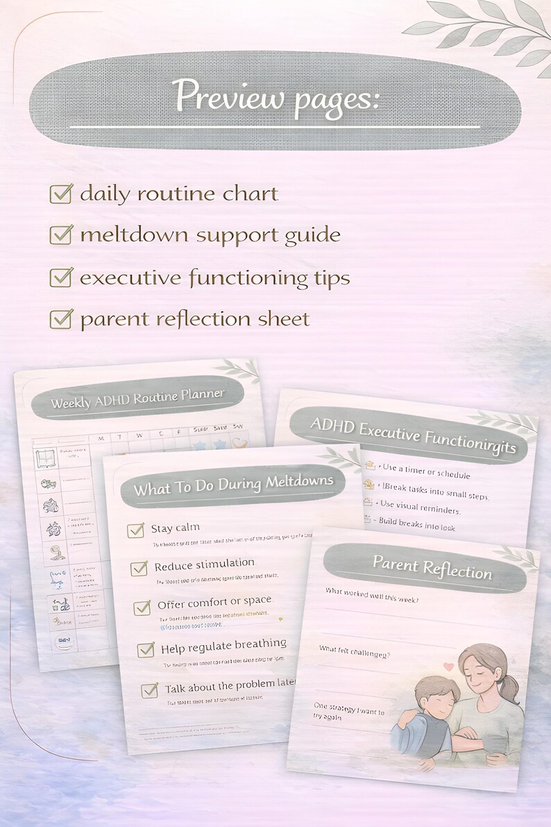 ADHD Parent Cheat Sheet Bundle, Emotional Regulation, Routines ...