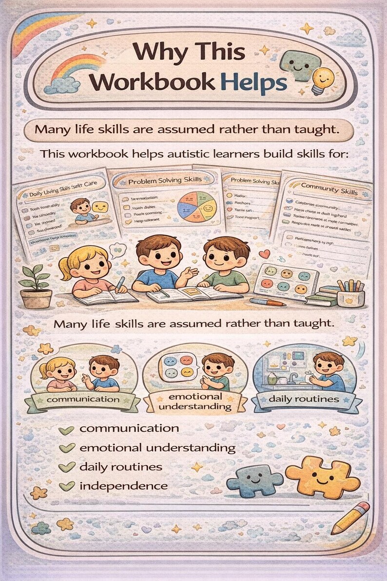 Autism Social Life Skills Workbook Communication Daily Living Printable ...