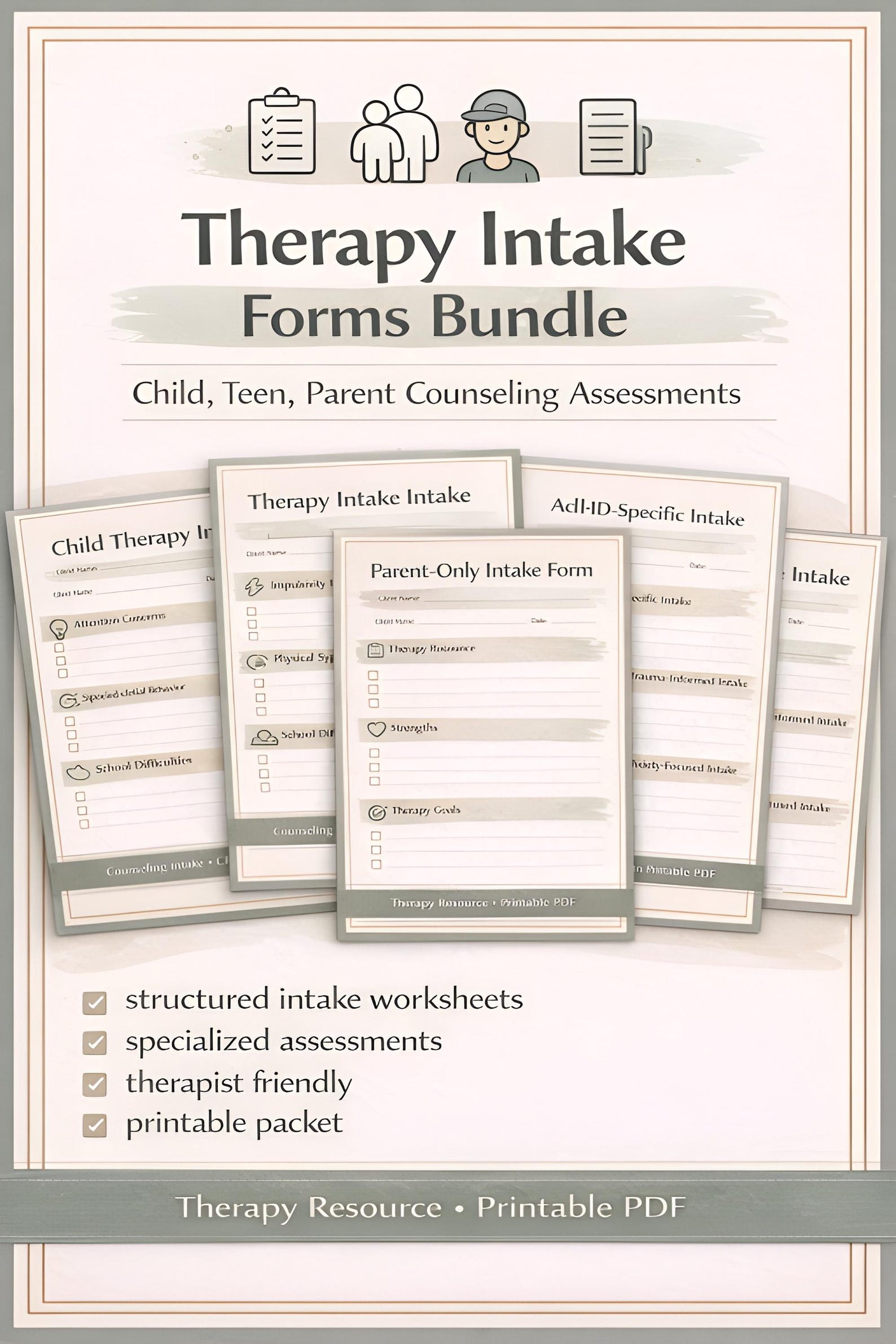 Therapy Intake Forms Bundle, Child Teen Parent Counseling Assessment ...