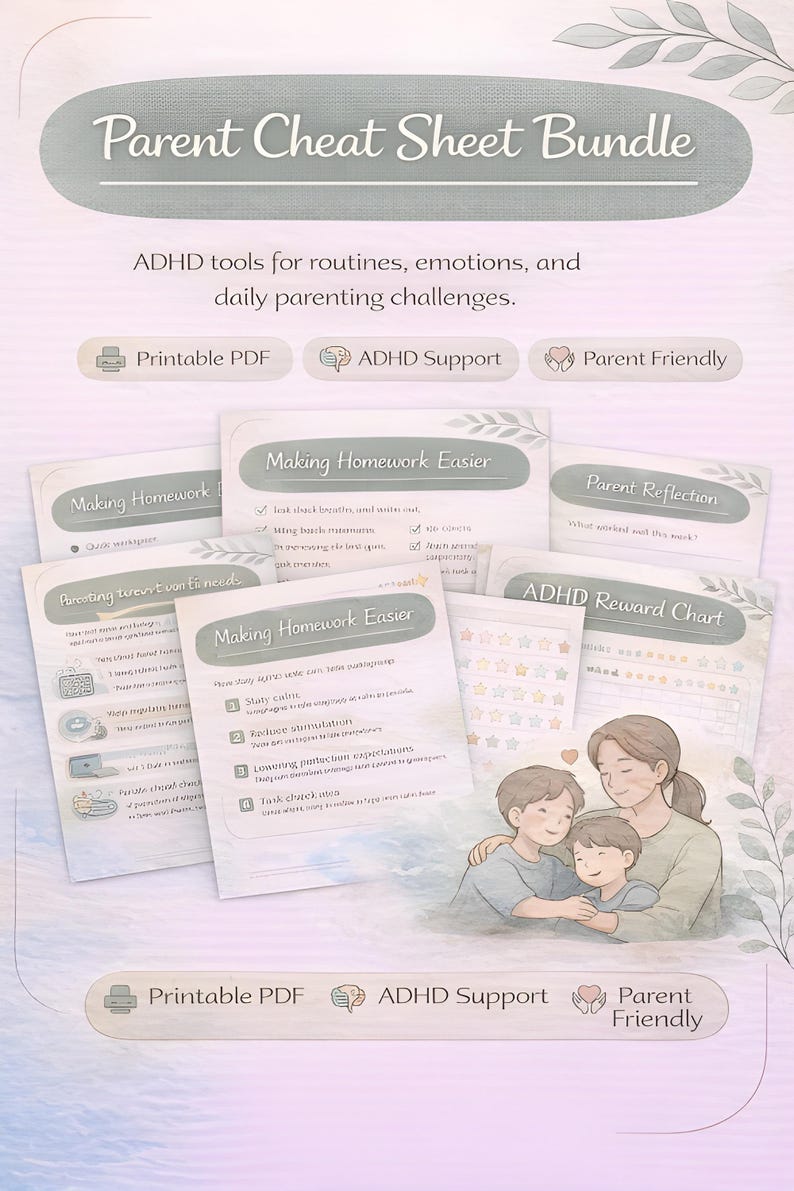 ADHD Parent Cheat Sheet Bundle, Emotional Regulation, Routines ...