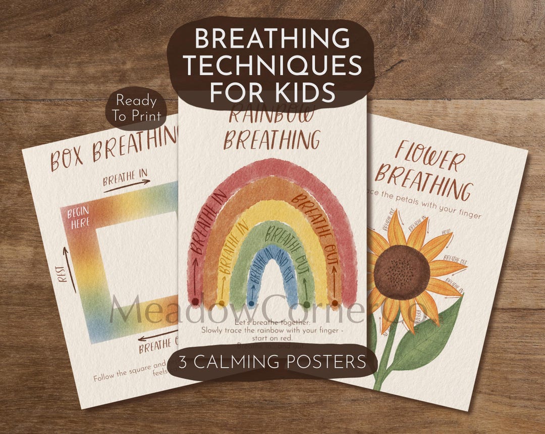 Breathing Excercises for Kids Printable Set | Flower, Rainbow & Box ...