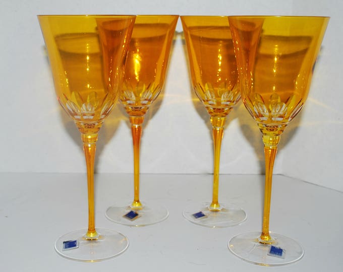 Vintage Italian Crystal Wine Glasses Le Stelle Crystal Amber Yellow ...