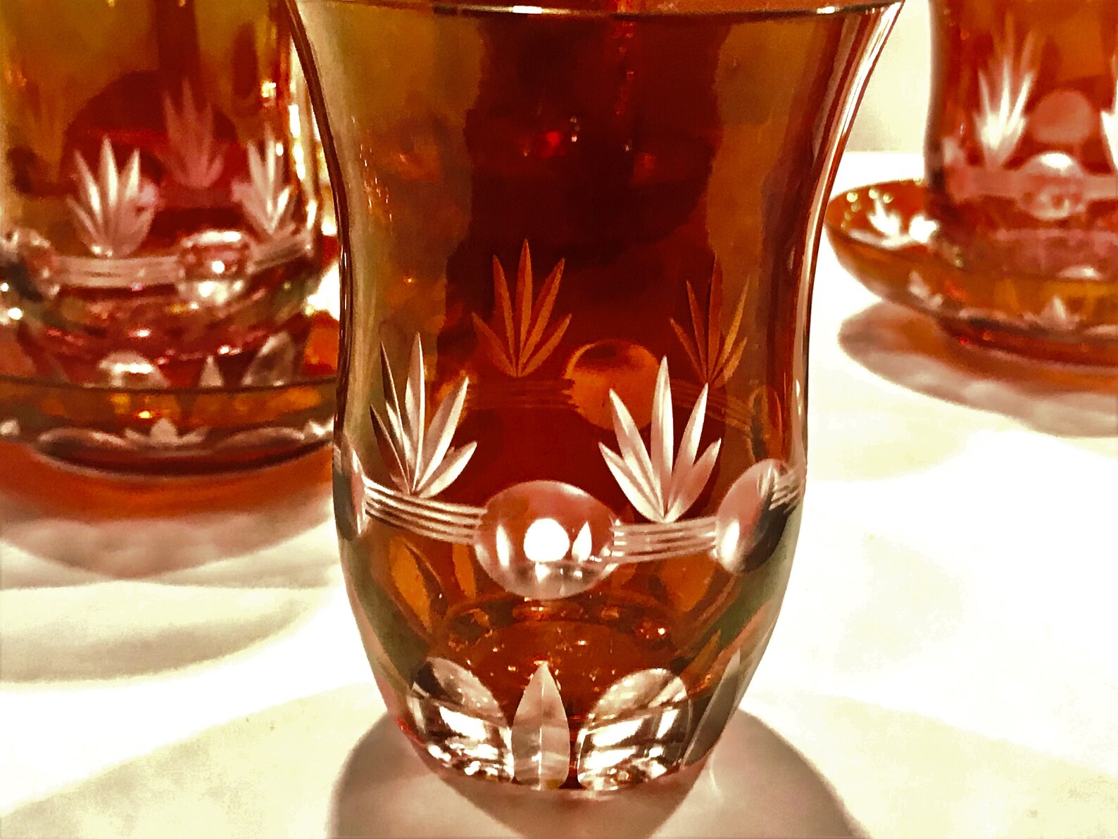 Vintage Red Cut to Clear Handle Less Cups and Saucers Bohemian - Etsy