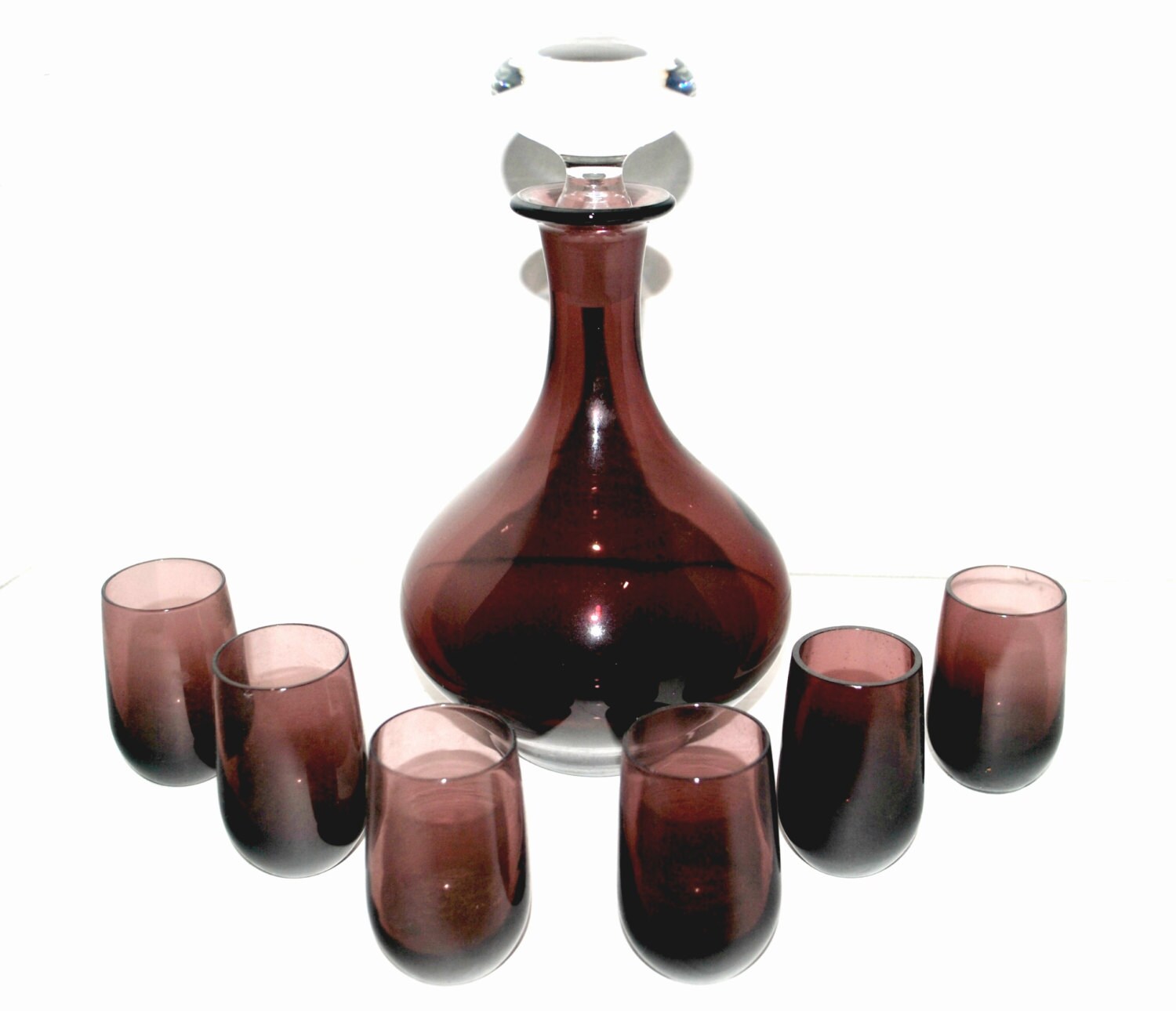 Purple Glass Decanter With Cordials Barware Hand Blown Glass Etsy
