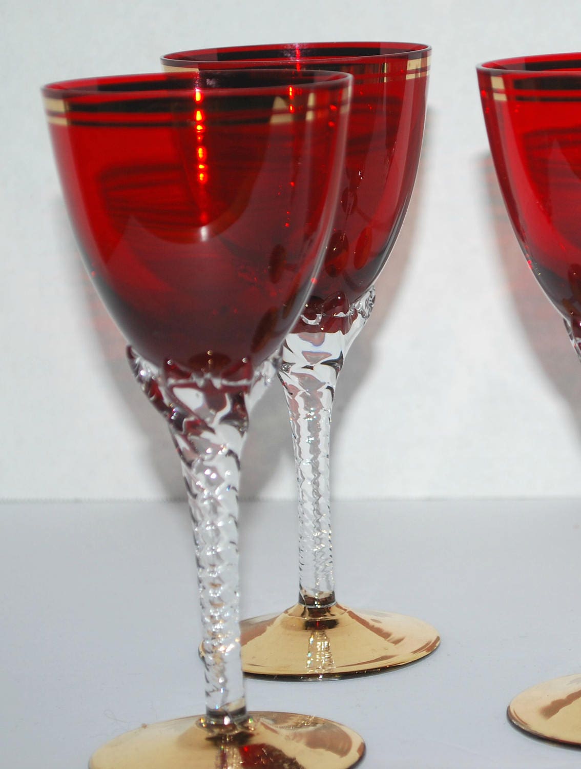 Vintage Red And Gold Cocktail Glasses Set Of 5 Vintage Etsy