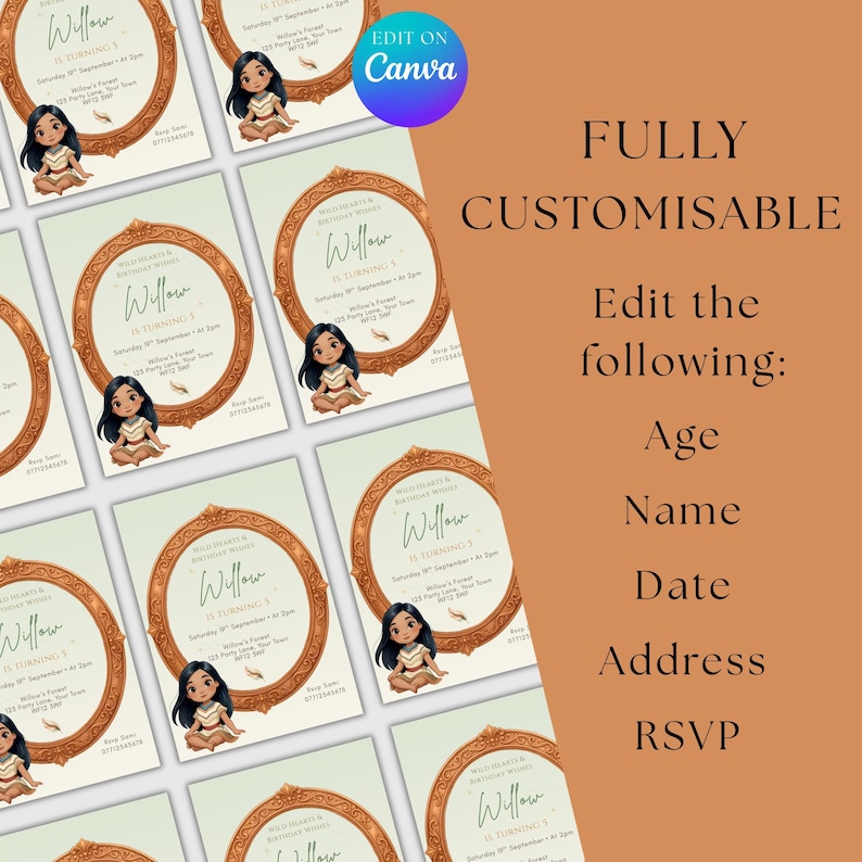 Pocahontas Invitation | Birthday Party | Princess Celebration | 5x7 ...