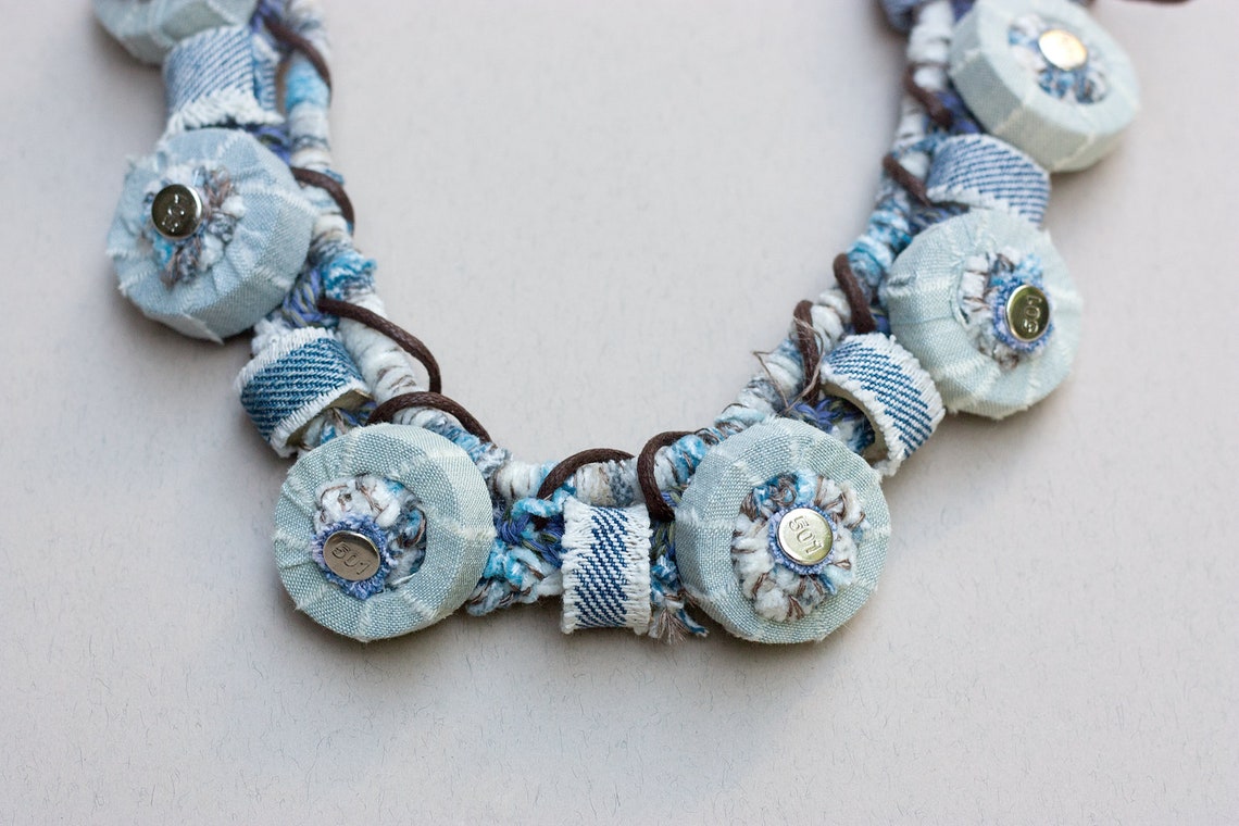 Recycled Jeans Necklace, Eco-friendly Textile Jewelry, Denim Fiber ...