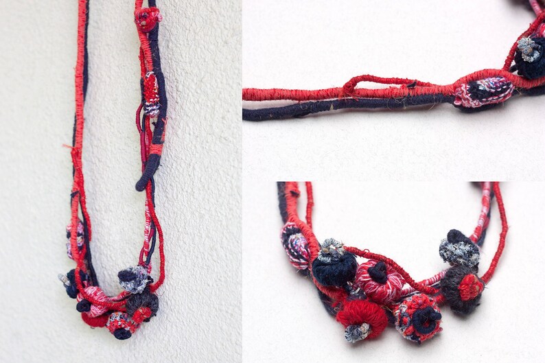 Fiber Art Necklace Hand Wrapped Jewelry With Knitted and | Etsy