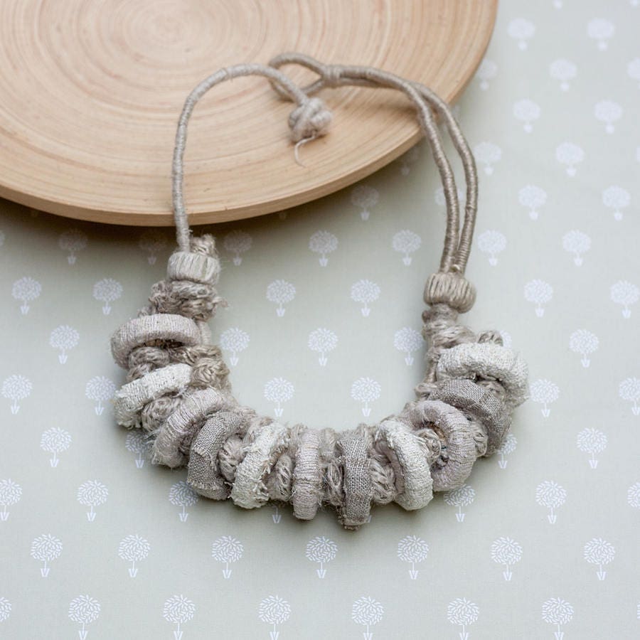 Fiber Art Chunky Necklace, Linen Statement Necklace, OOAK Eco-friendly ...