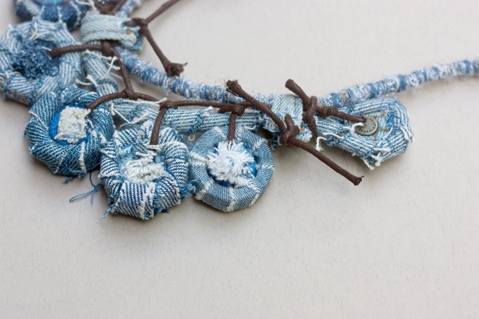 Recycled Jeans Necklace, Eco-friendly Textile Jewelry, Denim Fiber ...