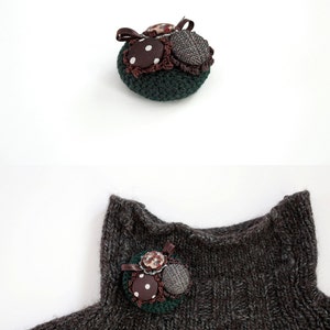 Crochet Cluster Circle Pin Brooch With Fabric Buttons, OOAK - Etsy