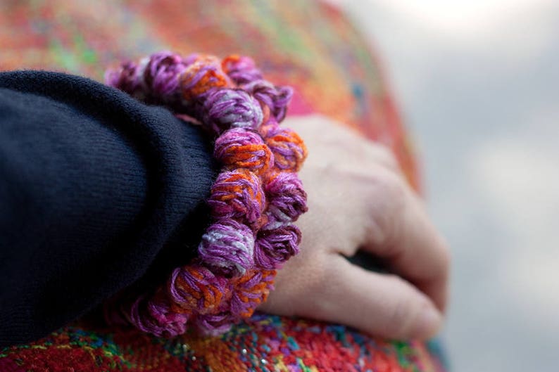 Crochet Chunky Bracelet, Fiber Art Statement Cotton Jewelry, Purple ...