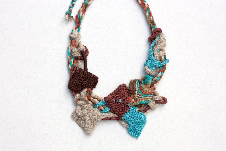 Statement Necklace Knitted Necklace Fiber Art Jewelry Fiber - Etsy