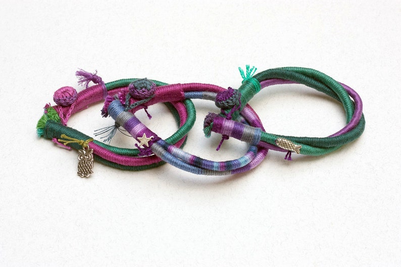 Friendship Bracelet Fiber Art Jewelry Wrapped With Metal - Etsy