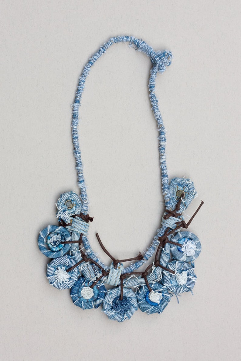 Recycled Jeans Necklace, Eco-friendly Textile Jewelry, Denim Fiber ...