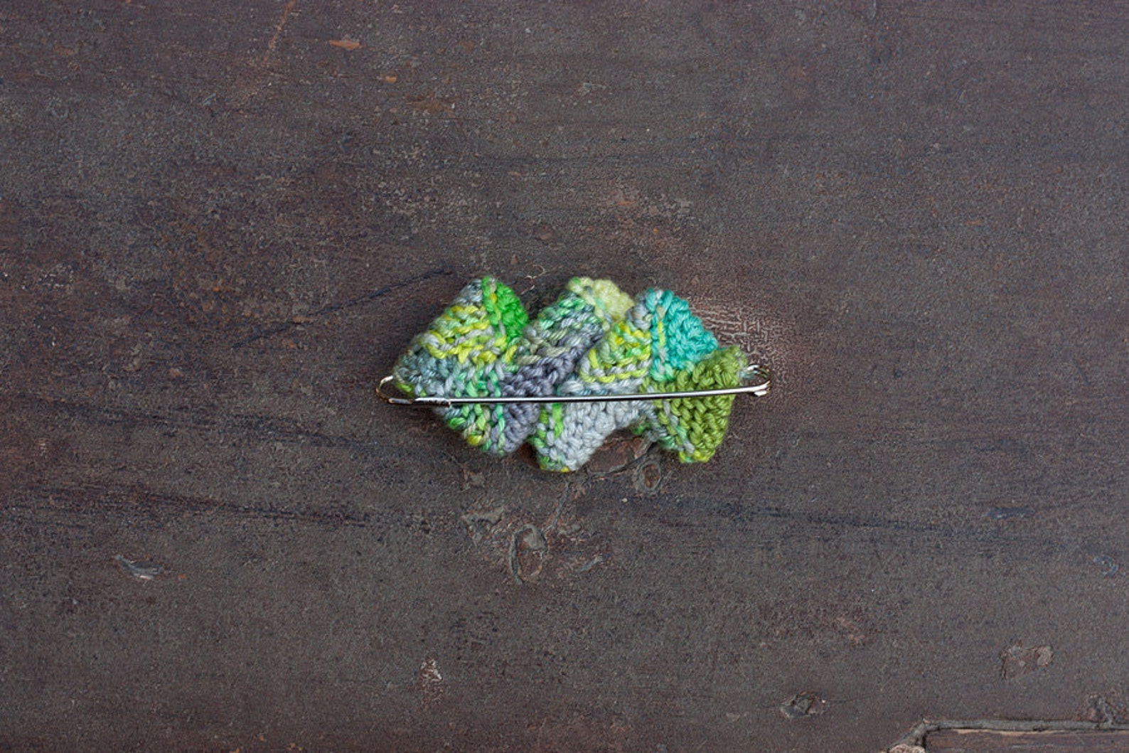 Knitted Geometric Pin Brooch, Fiber Art Jewelry, Green Gray Yellow ...