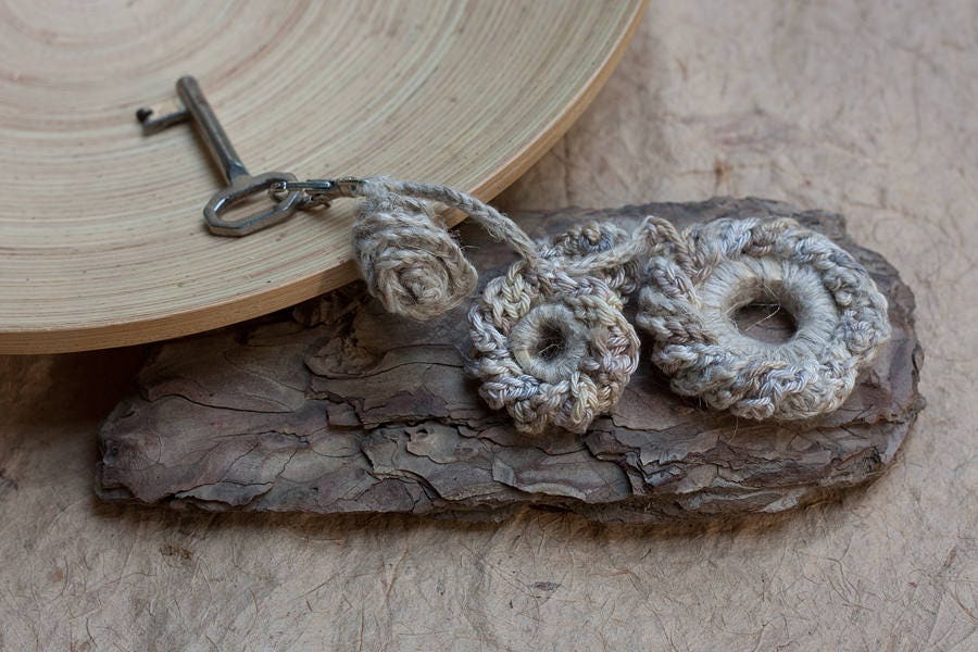 Beige flower keychain fiber keychain crochet keychain | Etsy
