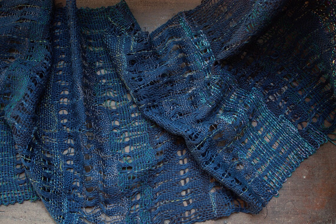 Navy Blue Handwoven Scarf, Summer Cotton Stole, OOAK Women Accessories ...