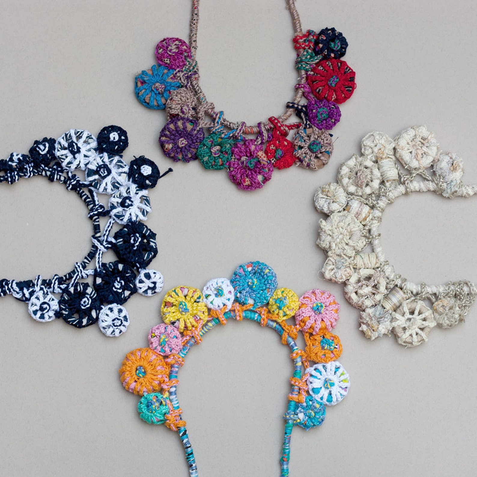 Recycled Textile Necklace, Eco-friendly Floral Jewelry, Fiber Statement ...