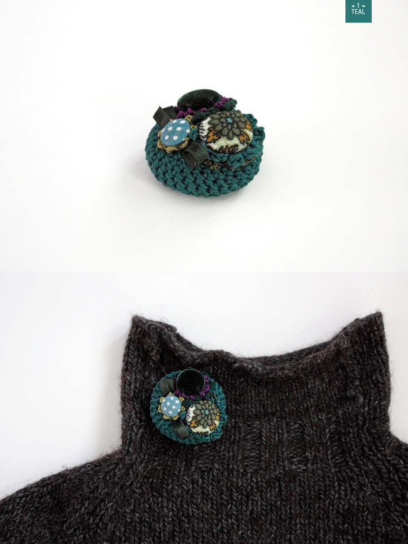 Crochet Cluster Circle Pin Brooch With Fabric Buttons, OOAK - Etsy