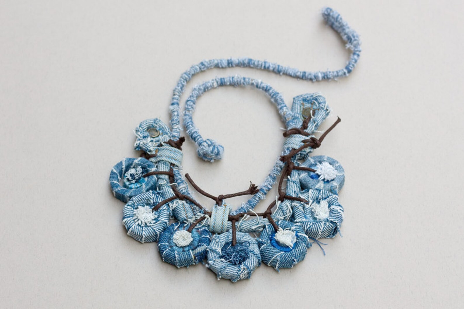 Recycled Jeans Necklace, Eco-friendly Textile Jewelry, Denim Fiber ...