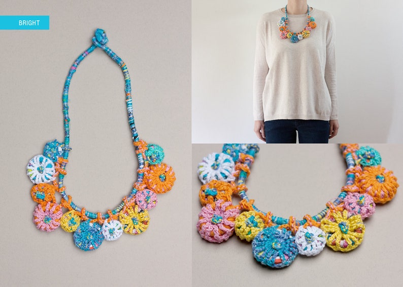 Recycled Textile Necklace, Eco-friendly Floral Jewelry, Fiber Statement ...