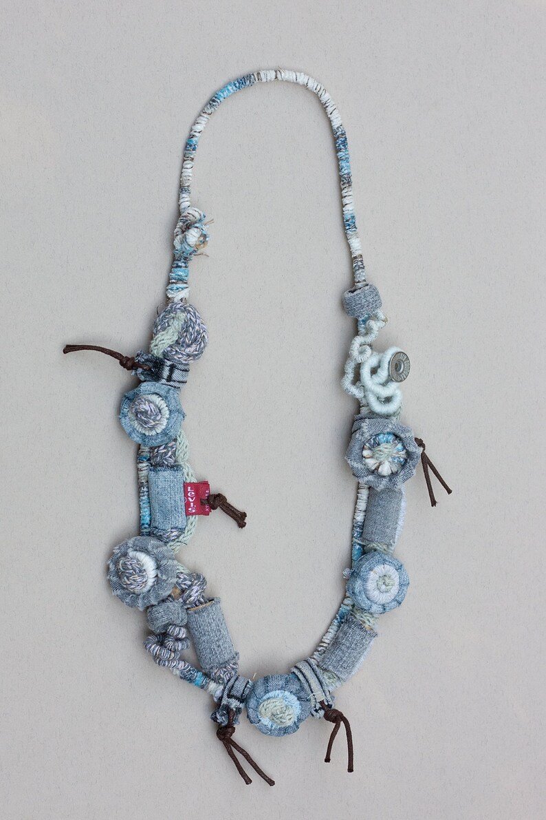Long Denim Necklace Recycled Jeans Jewelry Eco Friendly - Etsy