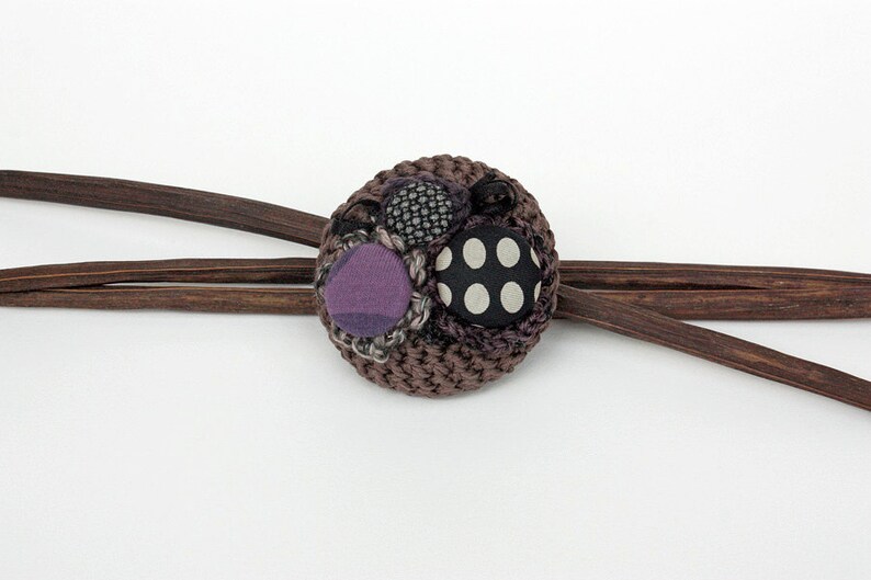 Crochet Cluster Circle Pin Brooch With Fabric Buttons Brown - Etsy