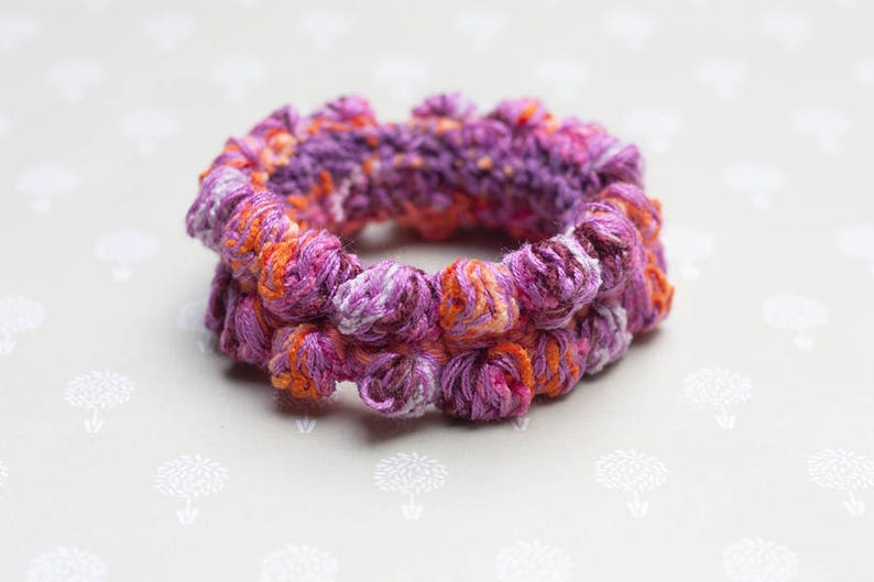 Crochet Chunky Bracelet, Fiber Art Statement Cotton Jewelry, Purple ...