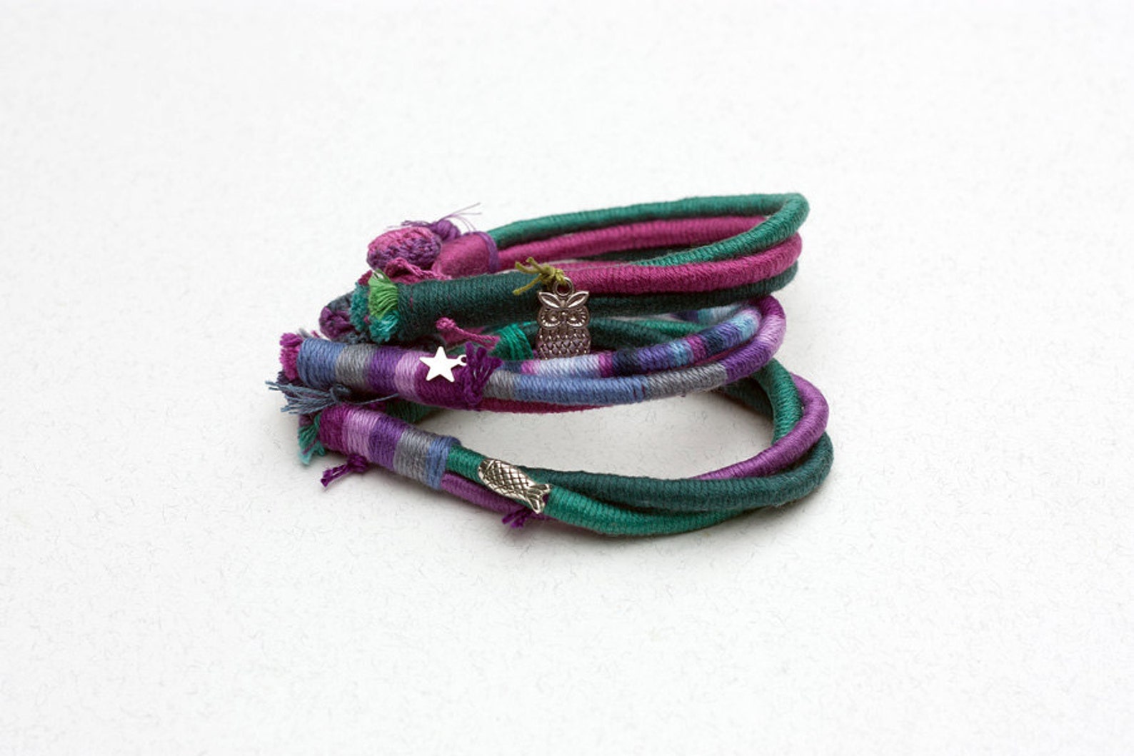 Friendship Bracelet Fiber Art Jewelry Wrapped With Metal - Etsy