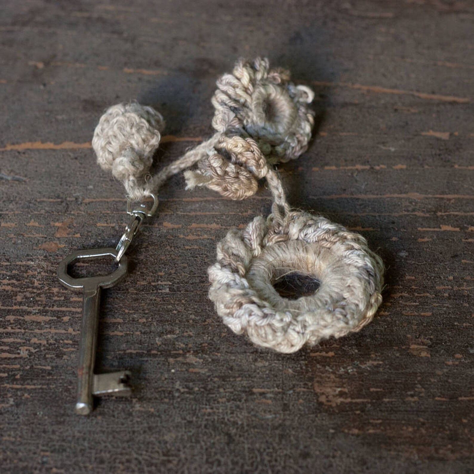 Beige Flower Keychain Fiber Keychain Crochet Keychain - Etsy