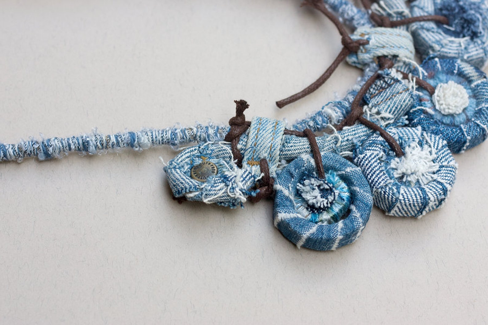 Recycled Jeans Necklace, Eco-friendly Textile Jewelry, Denim Fiber ...