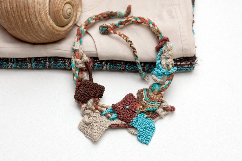 Statement Necklace Knitted Necklace Fiber Art Jewelry Fiber - Etsy